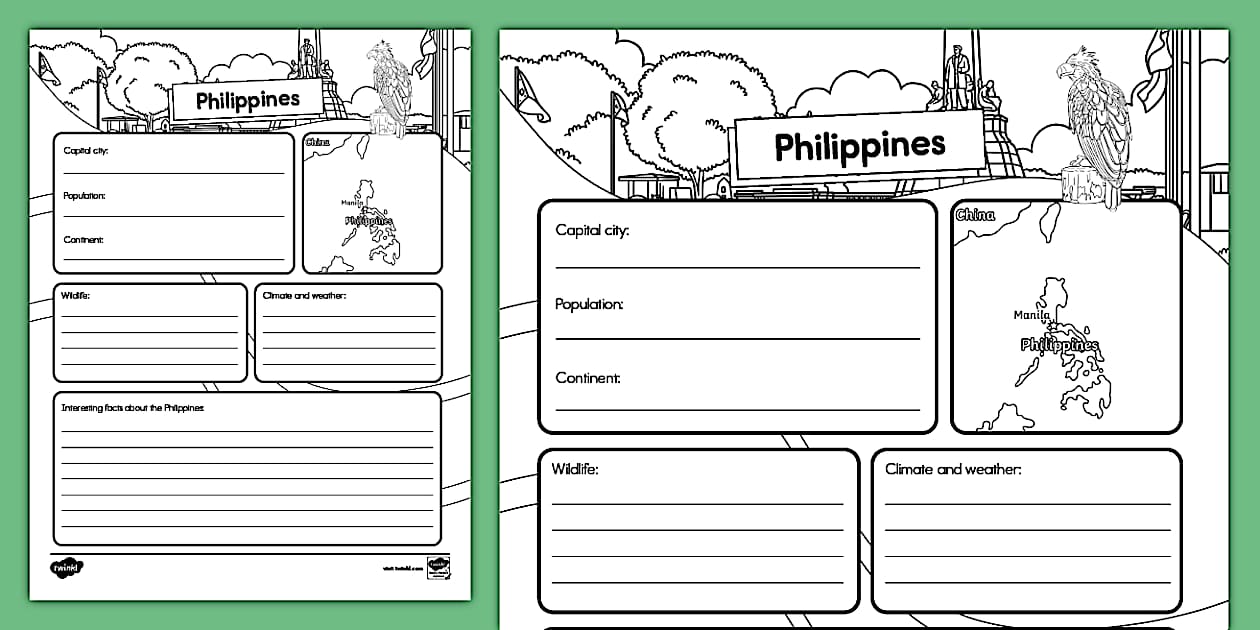 All About the Philippines Research Worksheet for K-2nd Grade