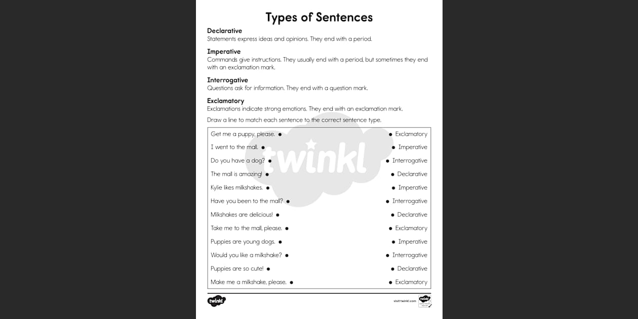 declarative sentence worksheet