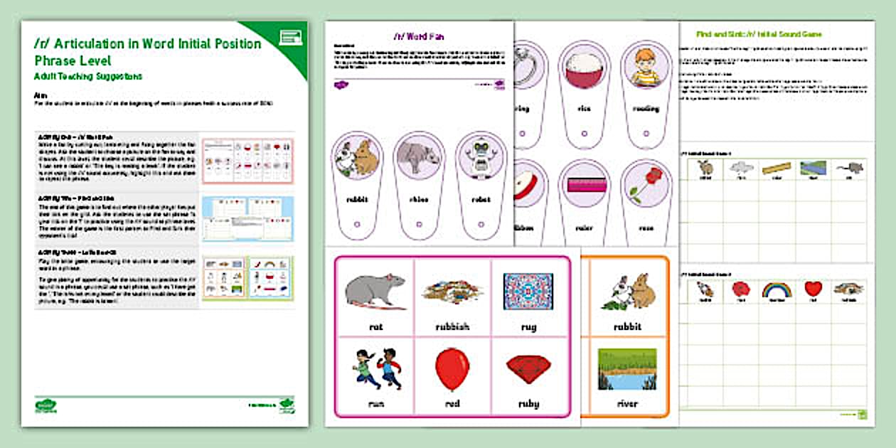 /r/ Articulation in Word Initial Position Phrase Level Activity Pack