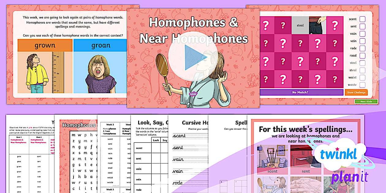 PlanIt Spelling Y3 Term 2B W2: Homophones and Near Homophones Spelling Pack