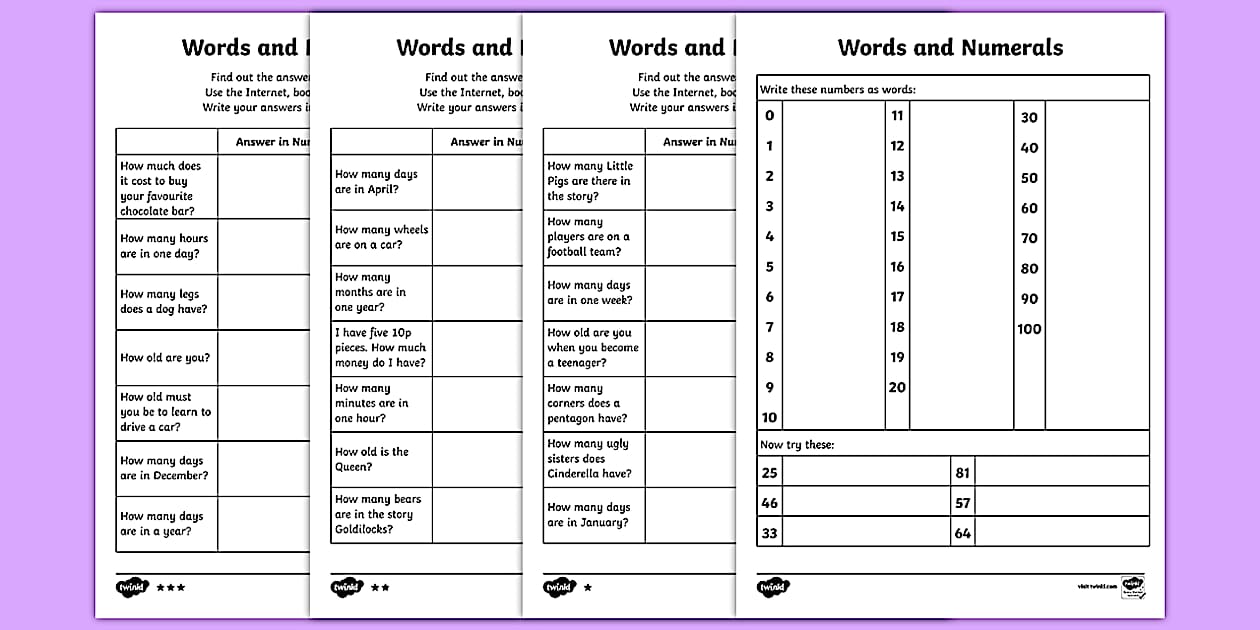 Writing Numbers as Words Activities (Ages 6 - 7) - Twinkl