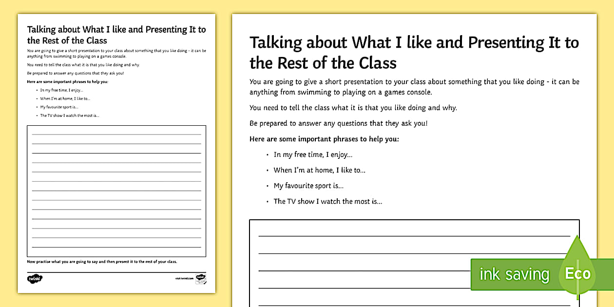 Editable Likes and Dislikes Presentation Planning Activity