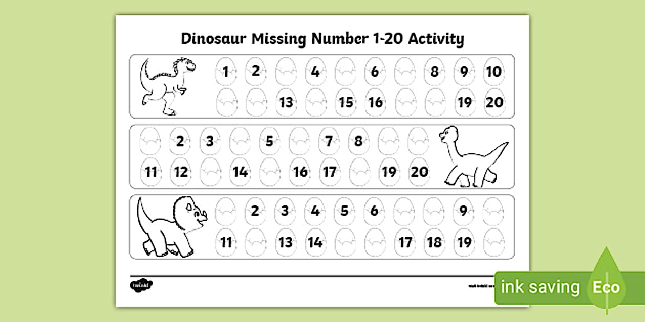 👉 Dinosaur Missing Number 1-20 Activity (teacher made)