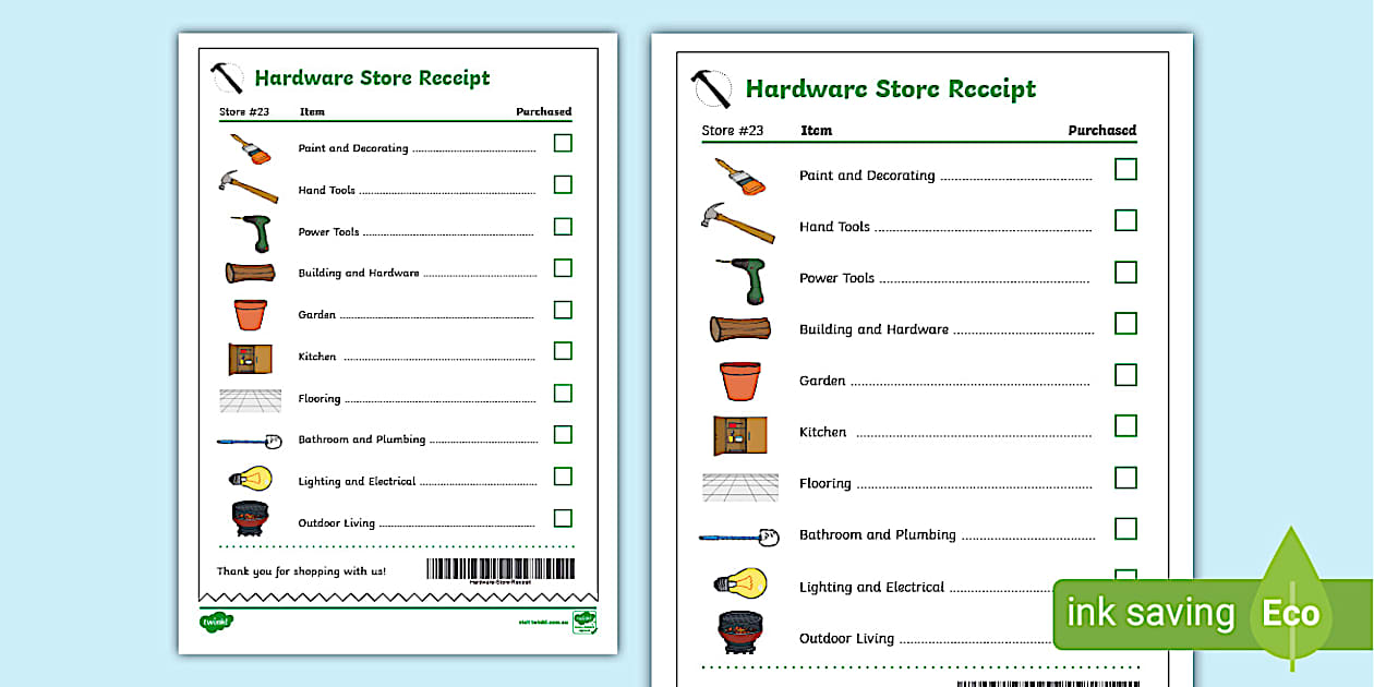 Hardware Store Receipt (teacher made) - Twinkl