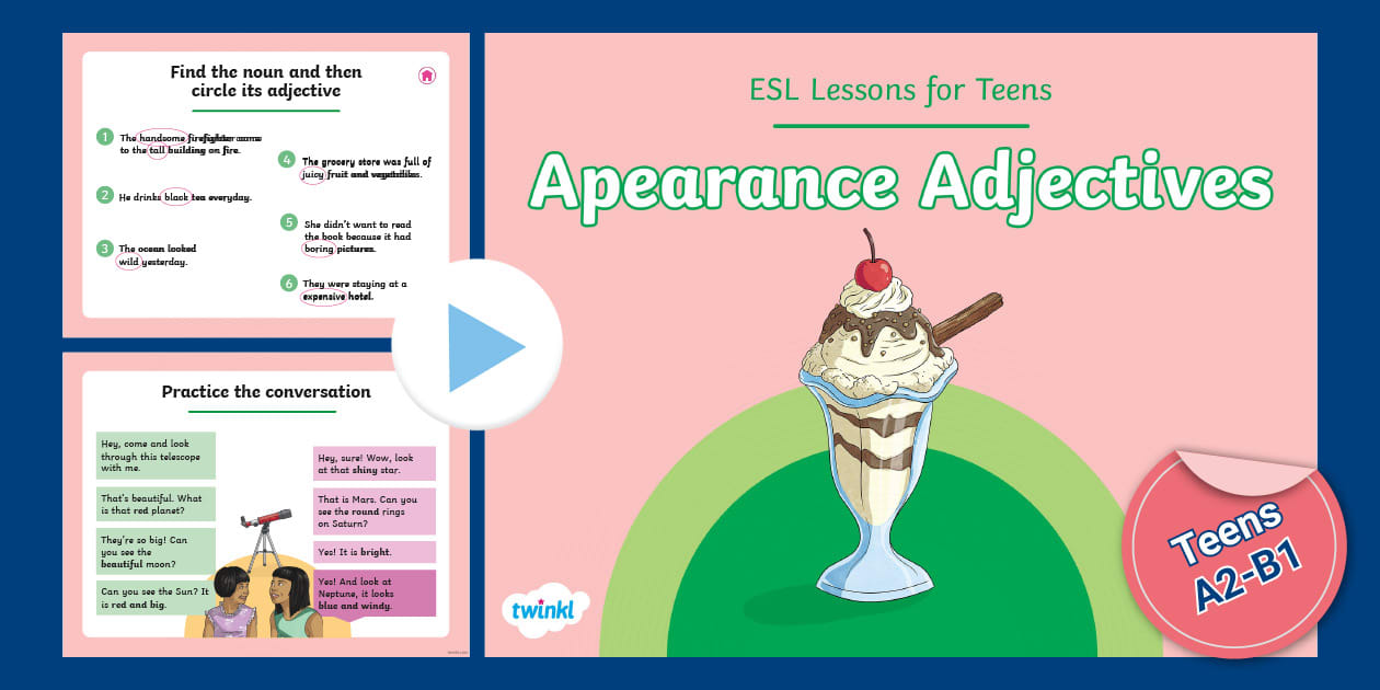 ESL Appearance Adjectives PowerPoint [Teens, A2-B1] - Twinkl