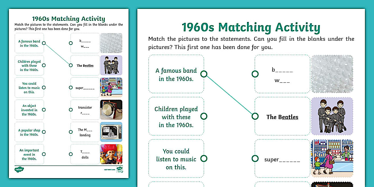 KS1 1960s Matching Activity (Teacher-Made) - Twinkl