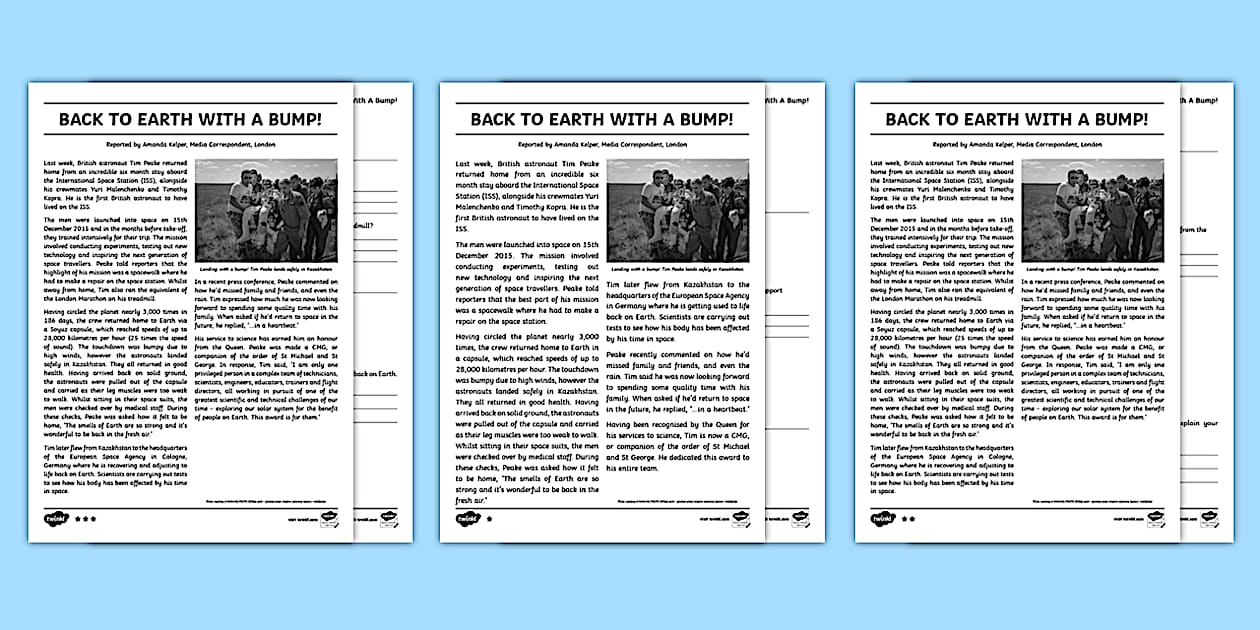 Editable Back To Earth Newspaper Report Differentiated Reading ...