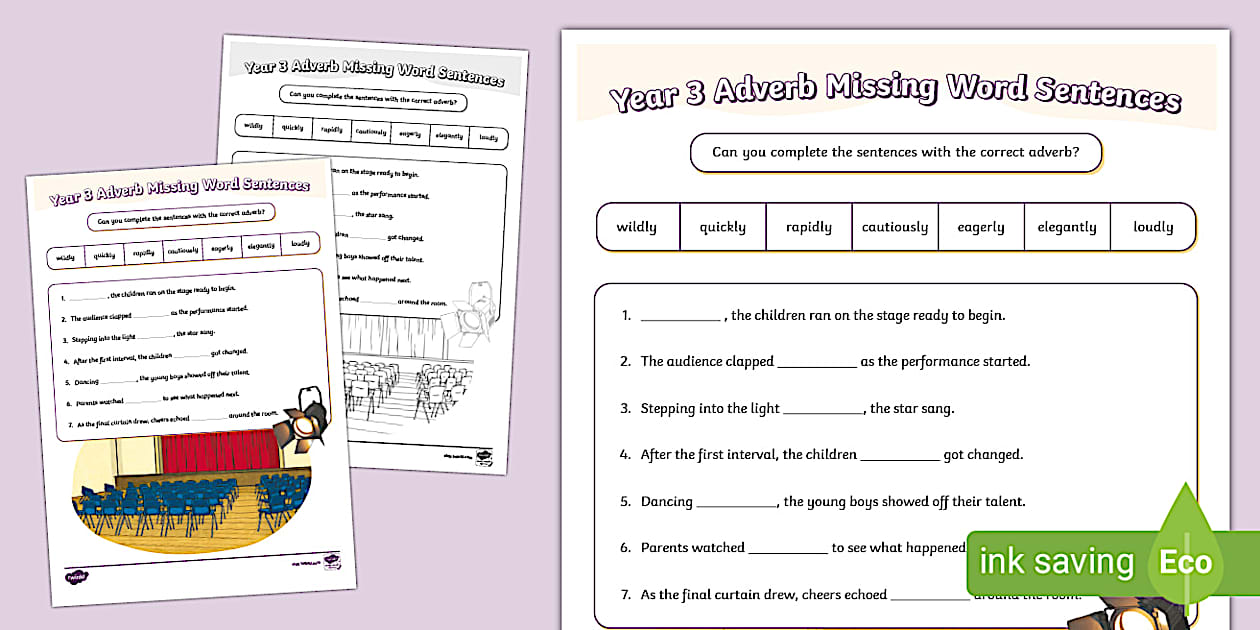 Year 3 Adverbs Missing Word Sentences - Twinkl