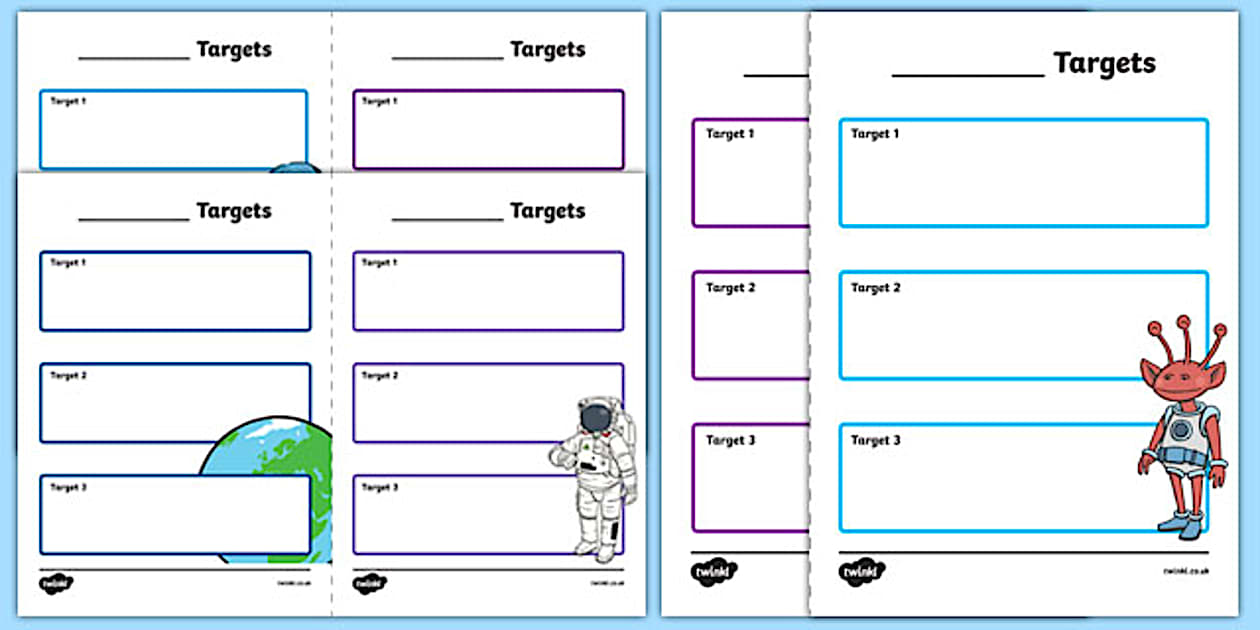 Black and White Space Theme Editable Pupil Target Sheets
