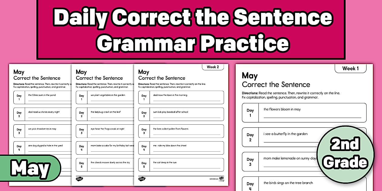 2nd Grade May Daily Correct the Sentence Grammar Practice