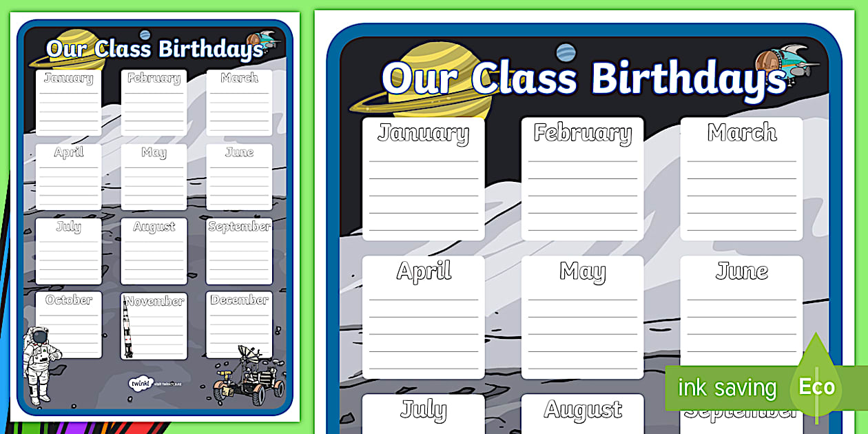 Space Birthday Chart Display Poster (teacher made) - Twinkl