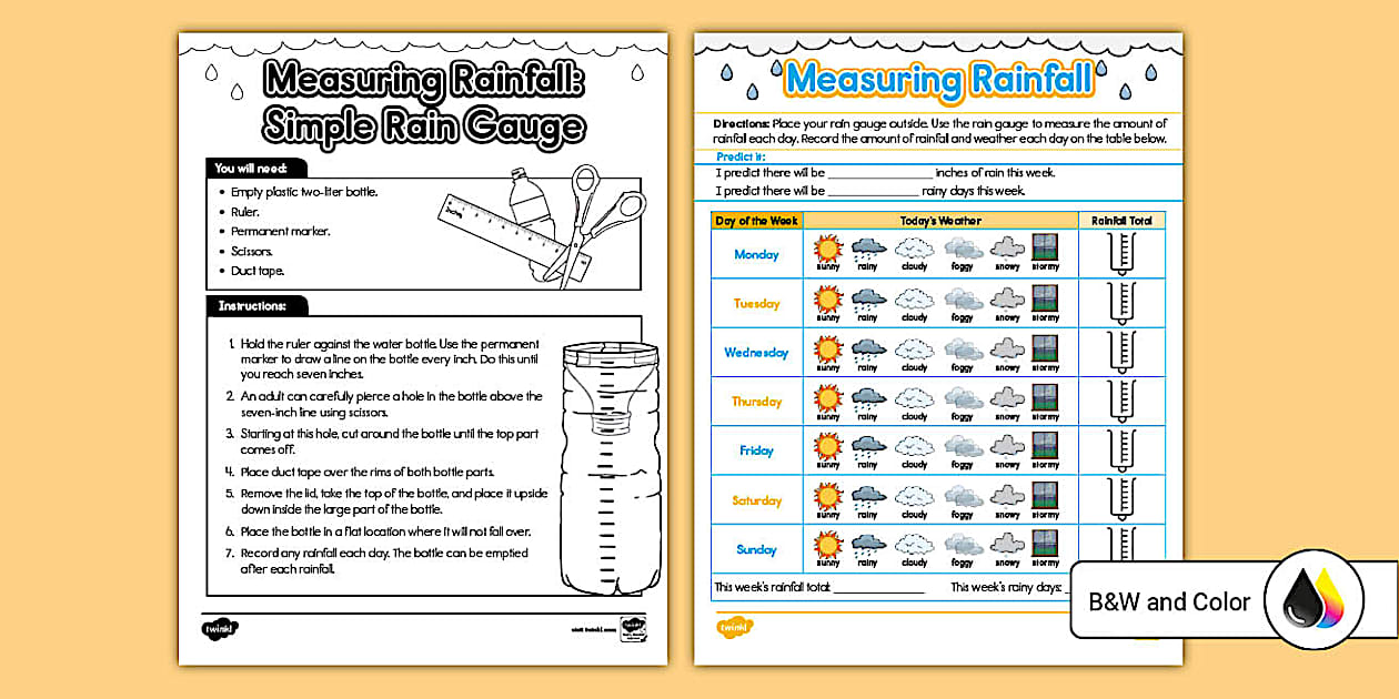 Early Childhood Measuring Rainfall Worksheet (teacher made)