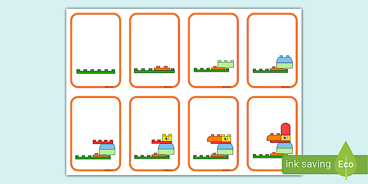 8 Step Sequencing Cards Making a Bird from Blocks - sequencing