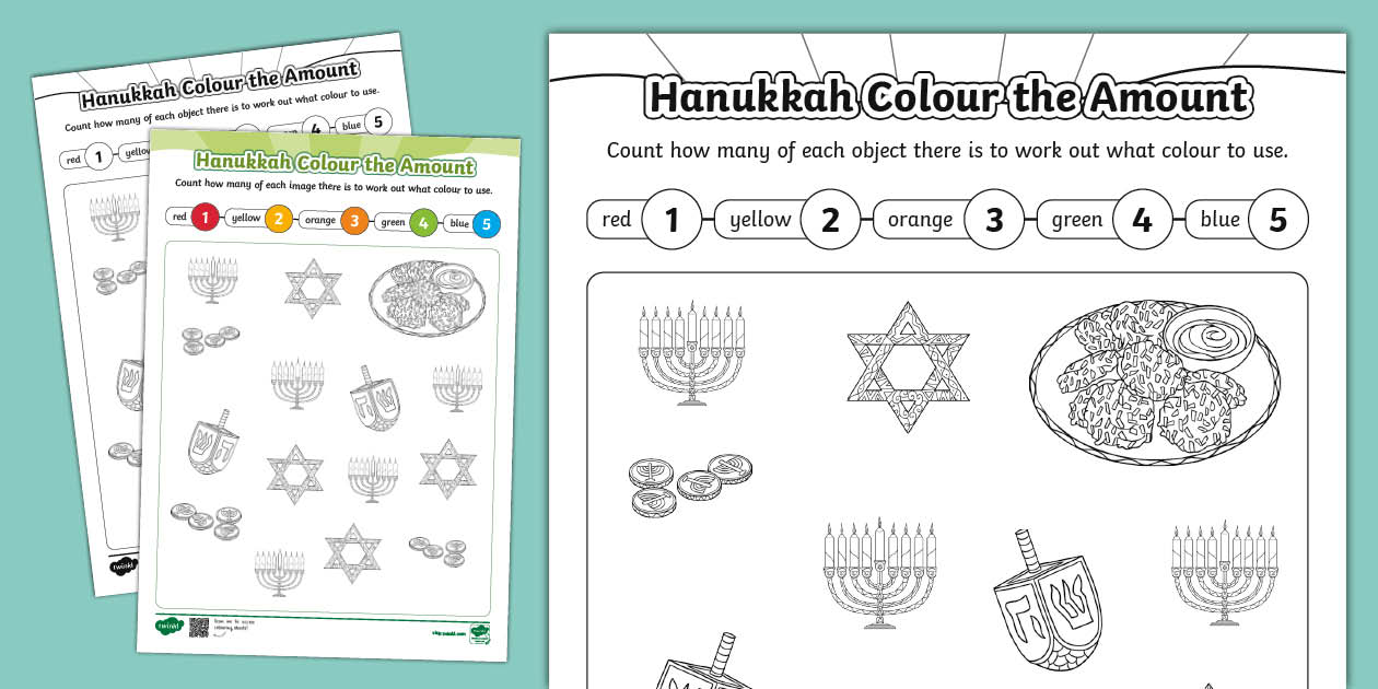 👉 Hanukkah Colour the Amount Worksheet - Twinkl