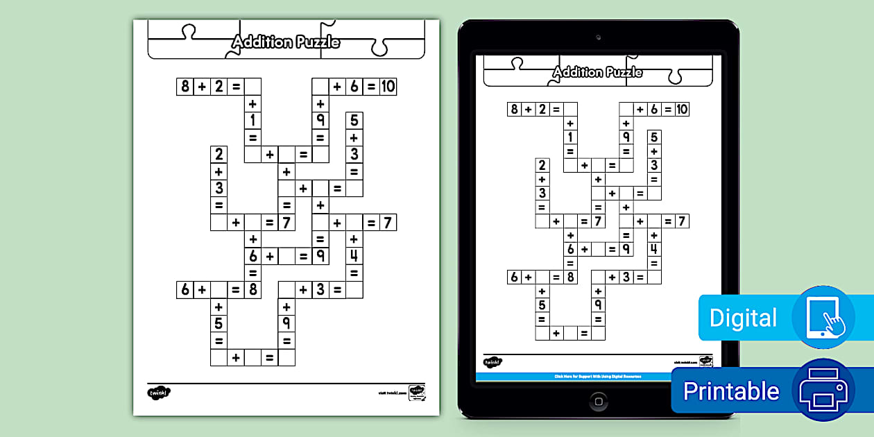 First Grade Addition Puzzle Worksheet (teacher made)