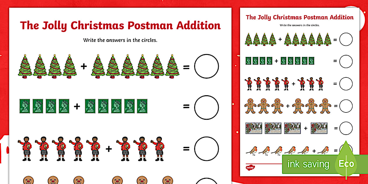 Christmas Addition within 10 Worksheet (teacher made)