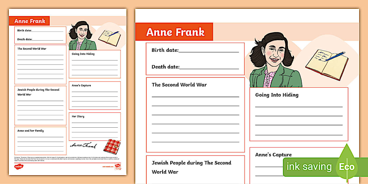Anne Frank Fact File Template (teacher made) - Twinkl