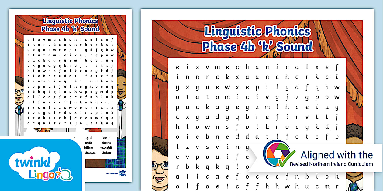 NI Linguistic Phonics Phase 4b 'k' Sound Word Search