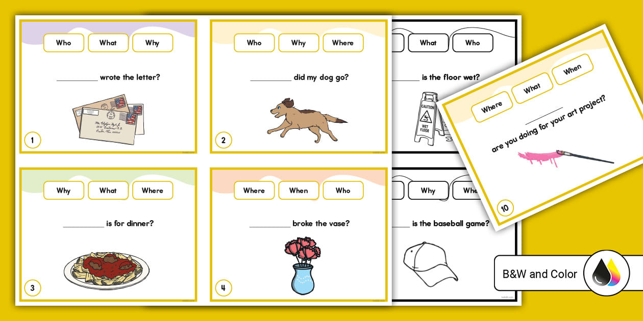 Who, What, Where, When, Why Activity Cards for K-2nd Grade