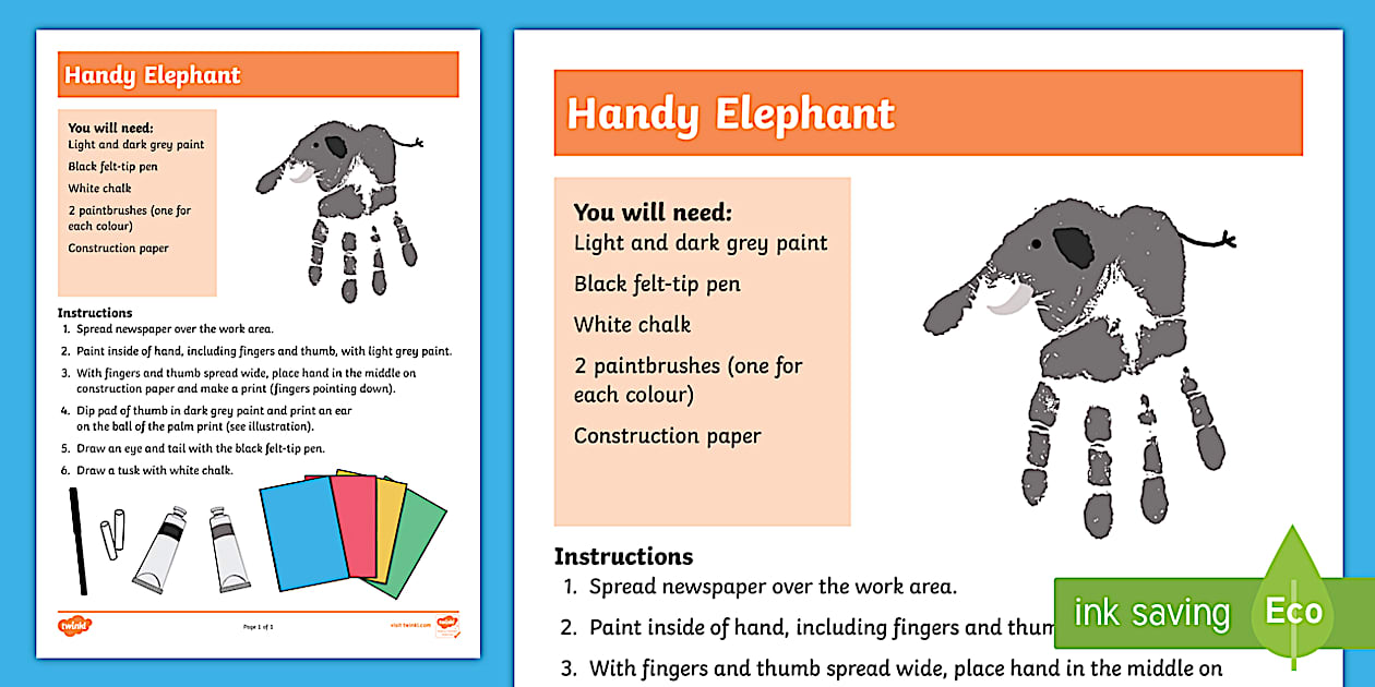 SA Handy Elephant Hand Painting Activity - Twinkl