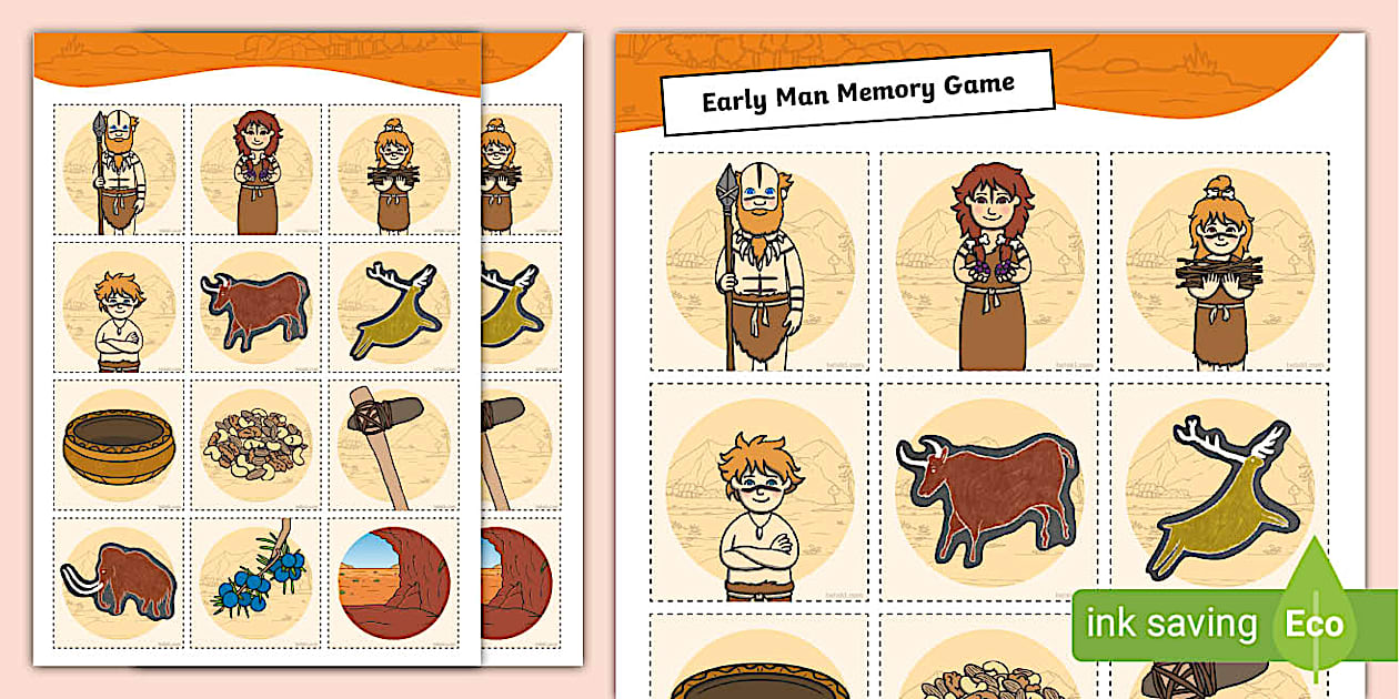 Early Man Memory Game (teacher made) - Twinkl