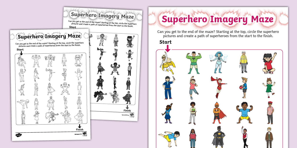 Superhero Imagery Maze Worksheet - Twinkl