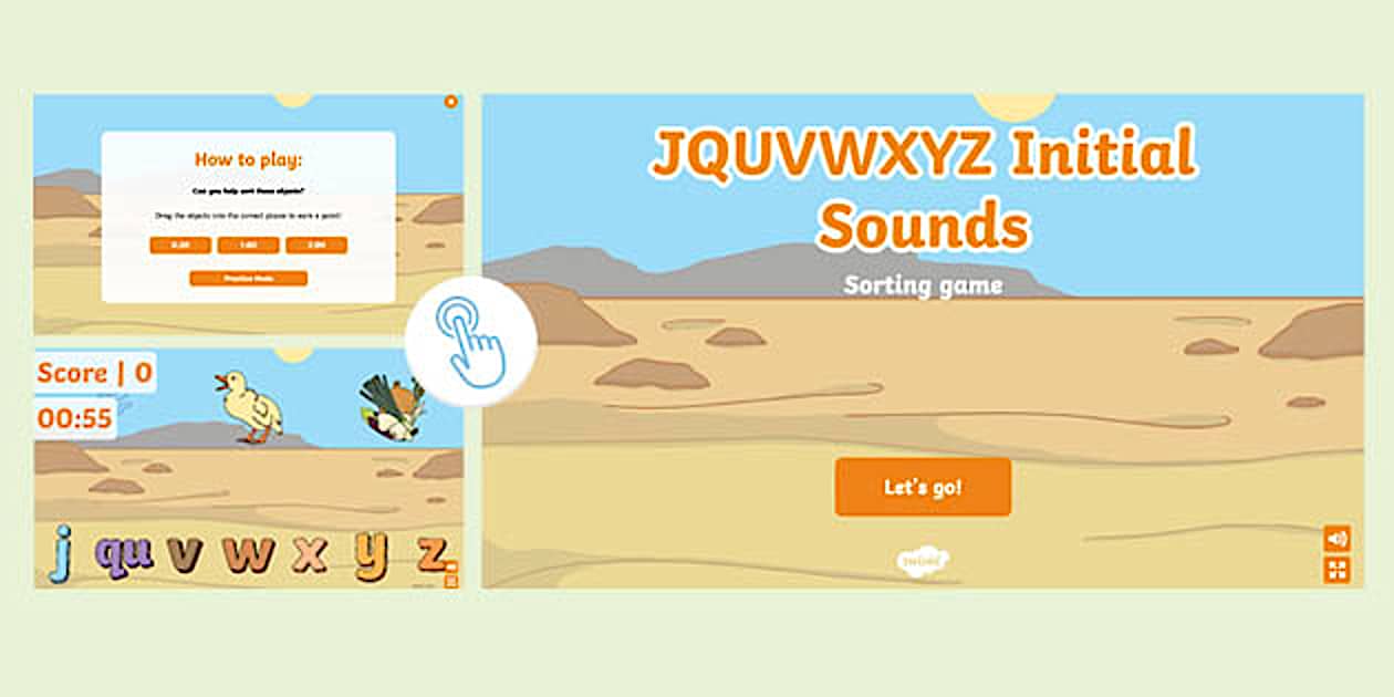 JQUVWXYZ Interactive Initial Sounds Sorting Game - Twinkl