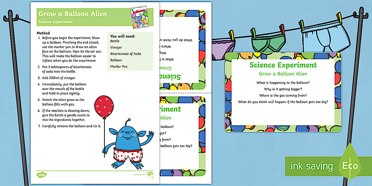EYFS Grow a Balloon Alien Science Experiment and Prompt Card Pack