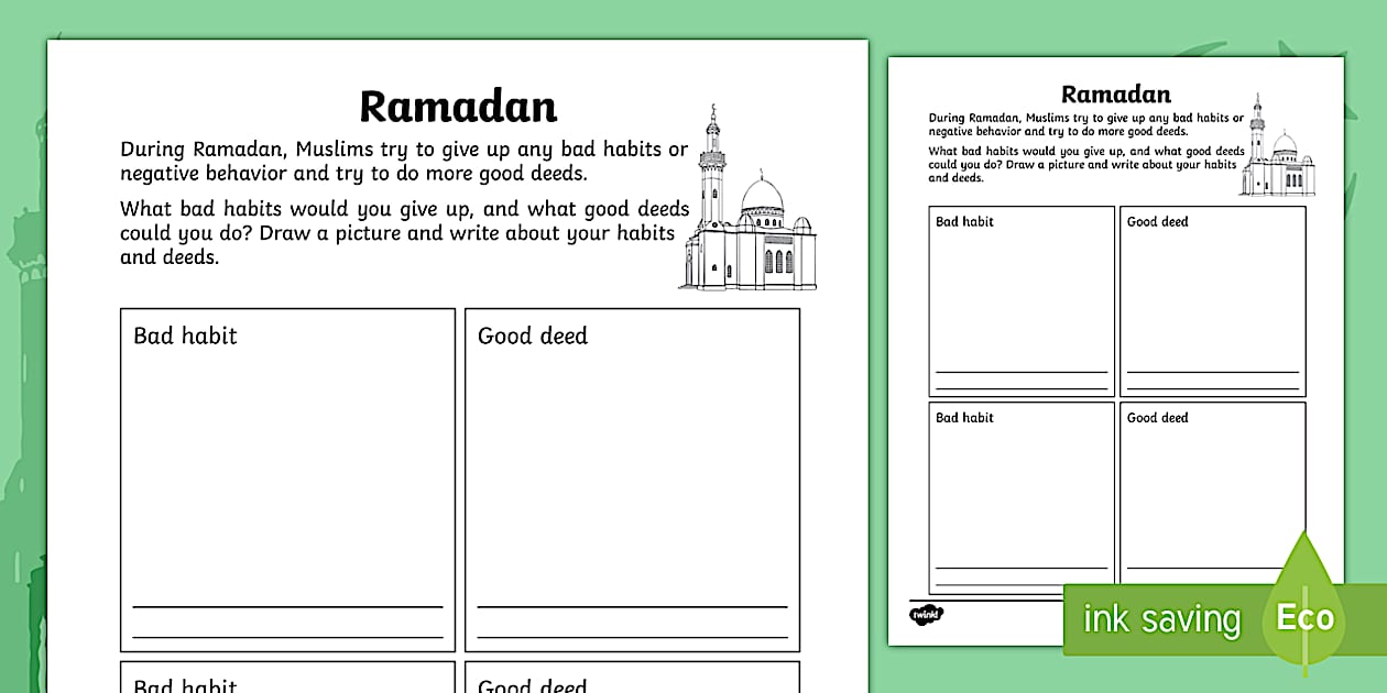 Ramadan Good Deeds and Bad Habits Worksheet - Twinkl