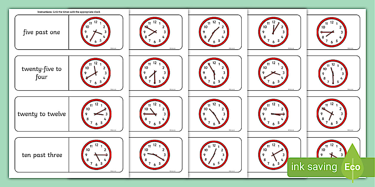 Telling the Time in 5 Minute Intervals Dominoes - Twinkl