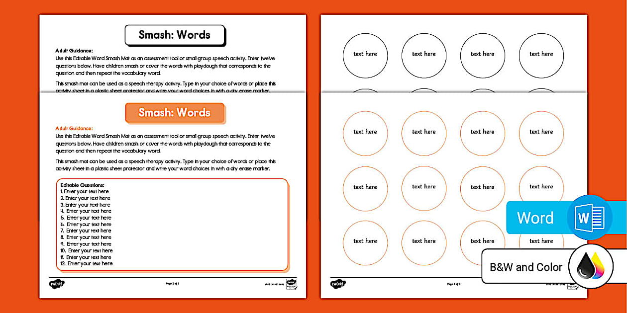 Editable Word Smash Mat - Twinkl