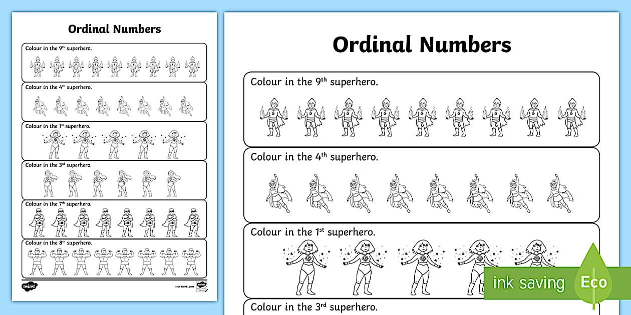 Ordinal Numbers Worksheet | Ordinal Numbers Superheroes