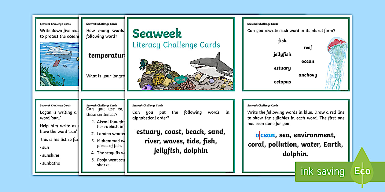 3 - 4 Sea Week Literacy Challenge Cards (teacher made)