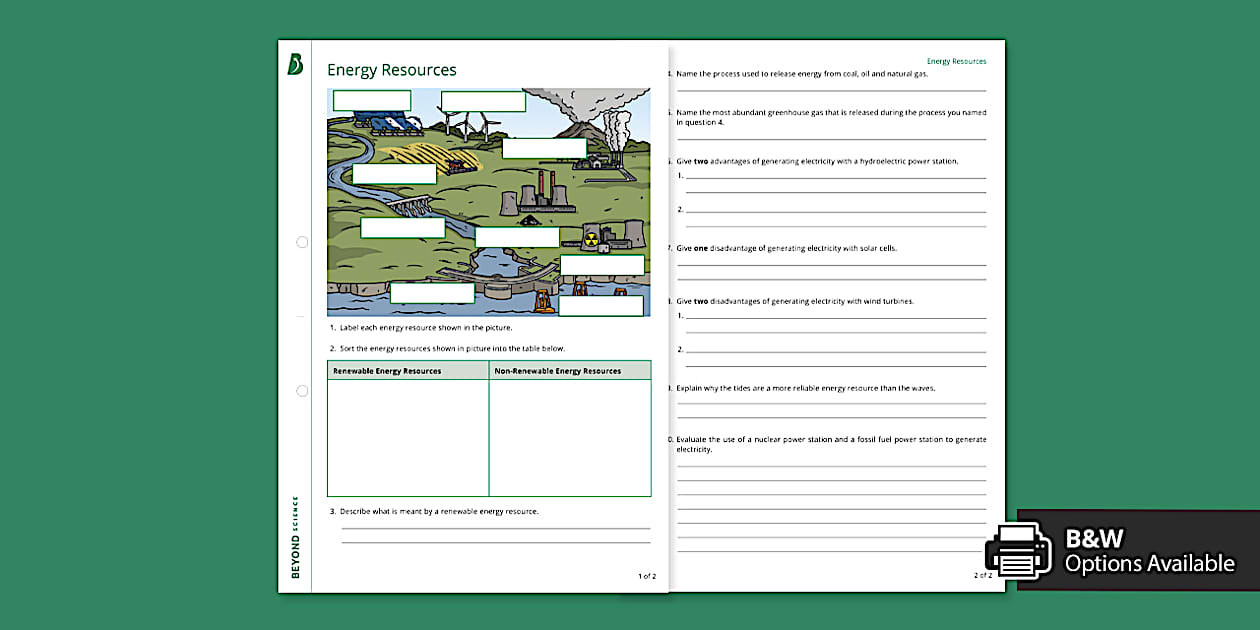 KS3 Energy Resources Worksheet PDF | Beyond Twinkl - Twinkl