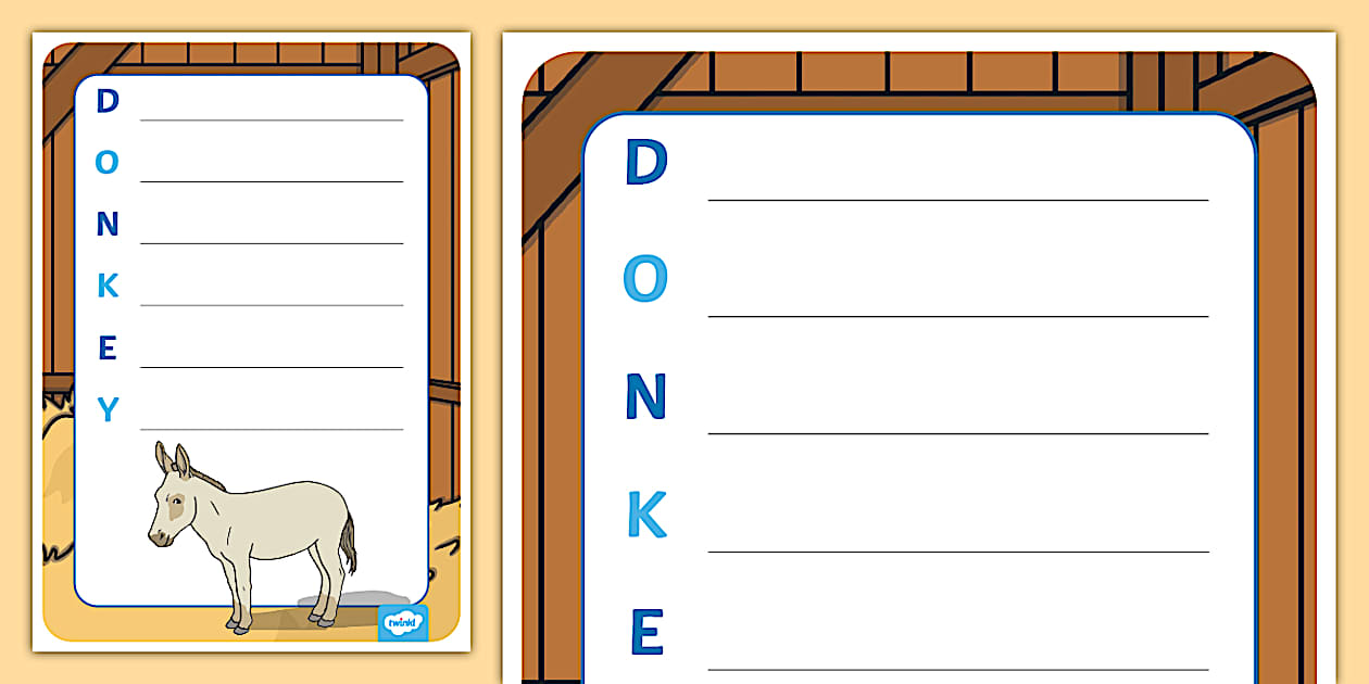 Donkey Acrostic Poem Template (professor feito) - Twinkl