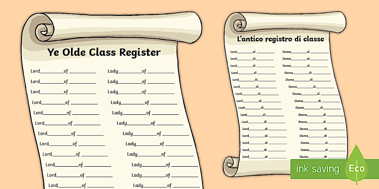 Ye Olde Class Register Writing Frames English/Italian - Ye Olde Class ...