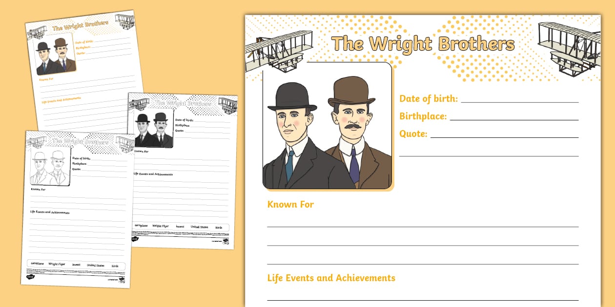 The Wright Brothers Biography Template - Twinkl