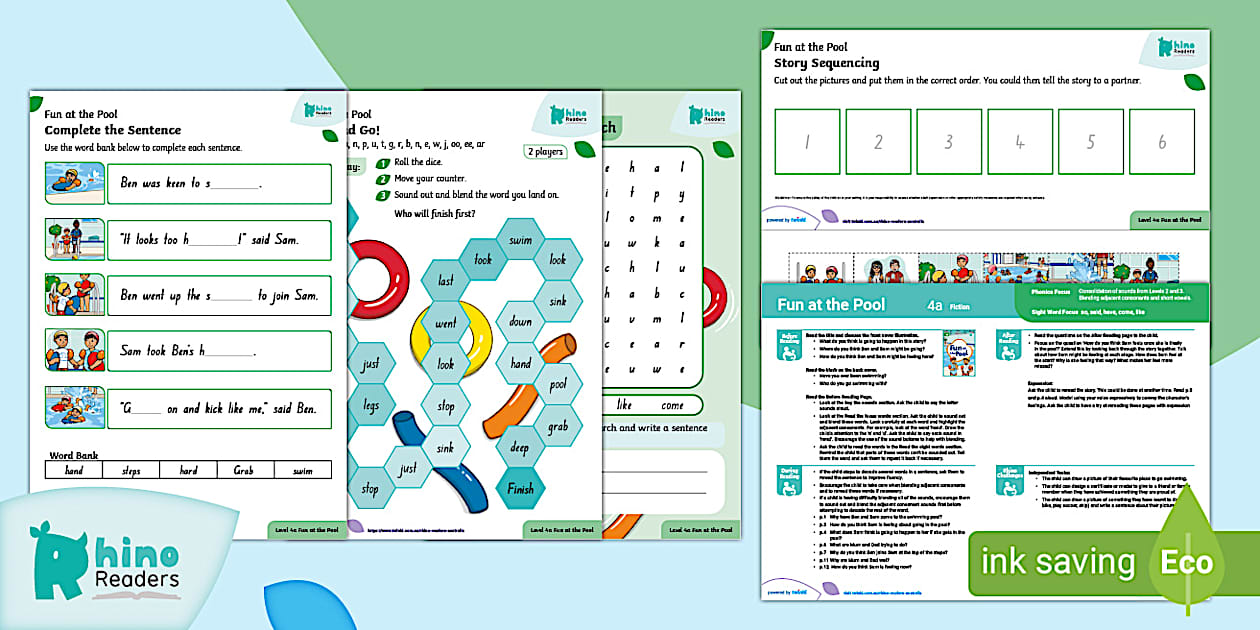 Level 4a Fun at the Pool Guided Reading Pack (teacher made)