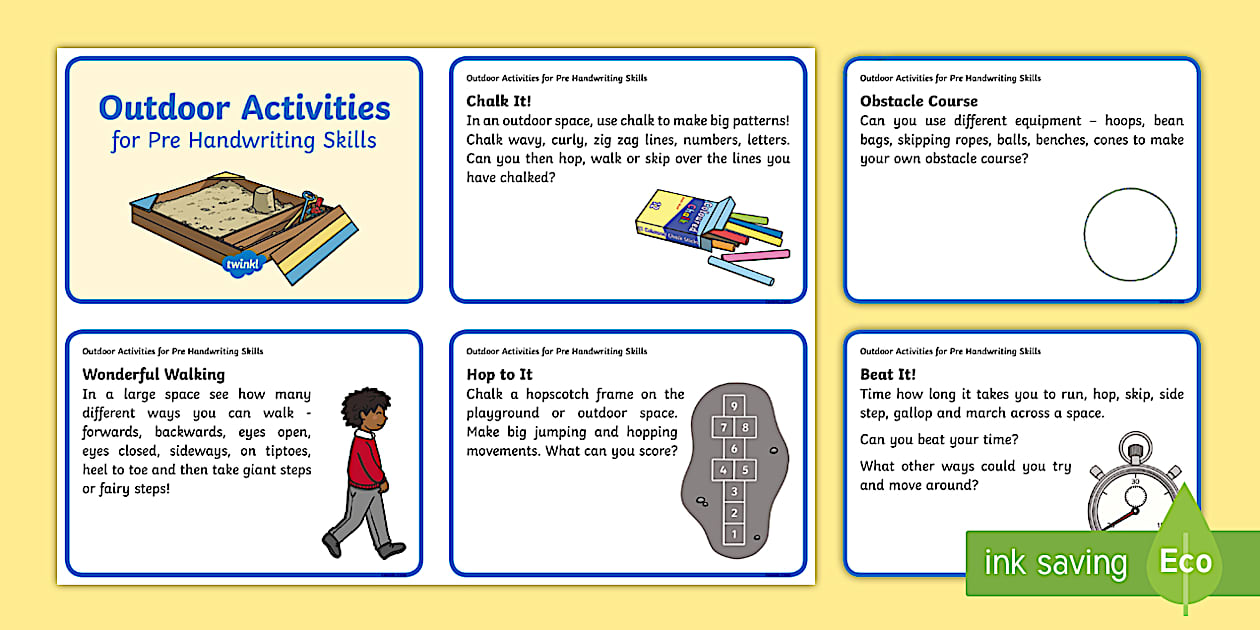 Outdoor Activities for Pre Handwriting Skills Activity Cards
