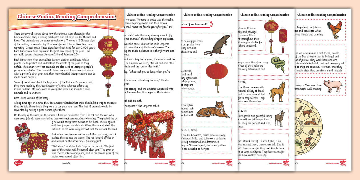 Chinese Zodiac Reading Comprehension Sheet | Twinkl - Twinkl