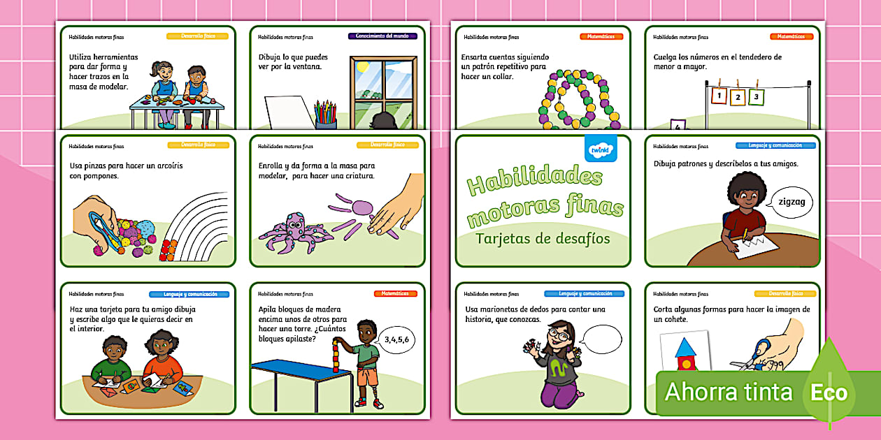 Tarjetas de desafíos para desarrollar motricidad fina
