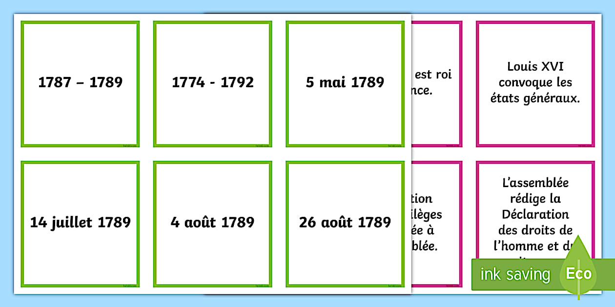French Revolution Key Dates Matching Cards French - Twinkl