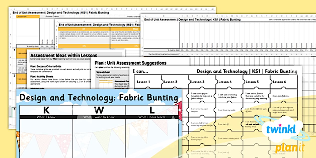 D&T: Fabric Bunting KS1 Unit Assessment Pack (teacher made)