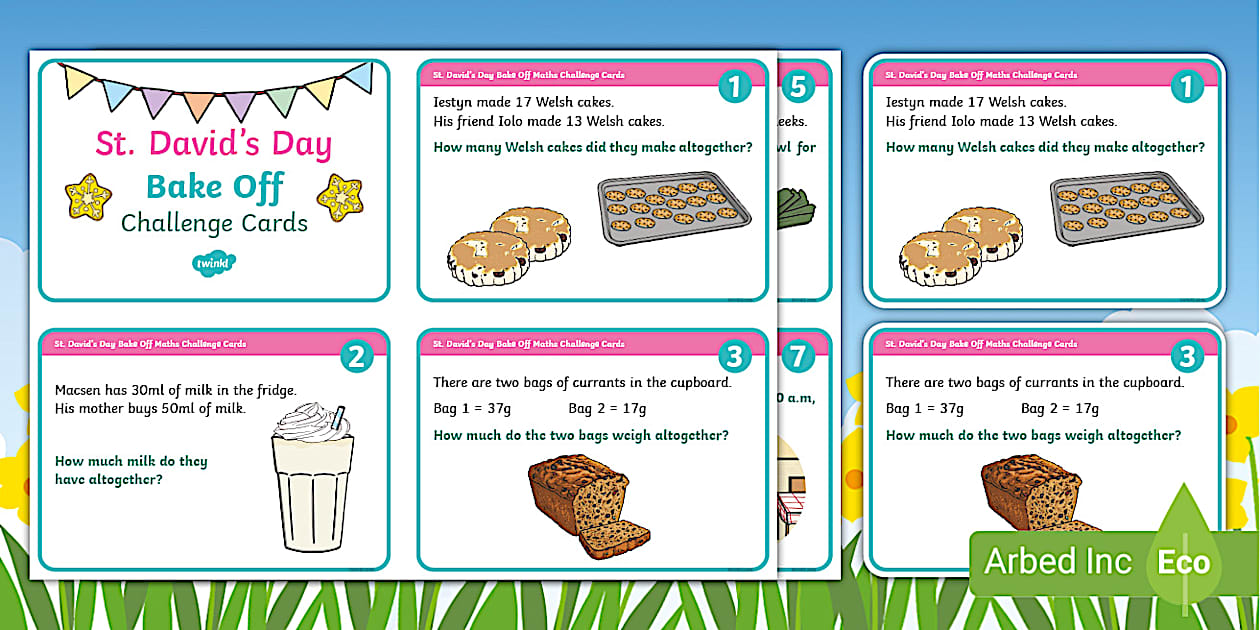 Editable St. David’s Day Bake Off Maths Challenge Cards