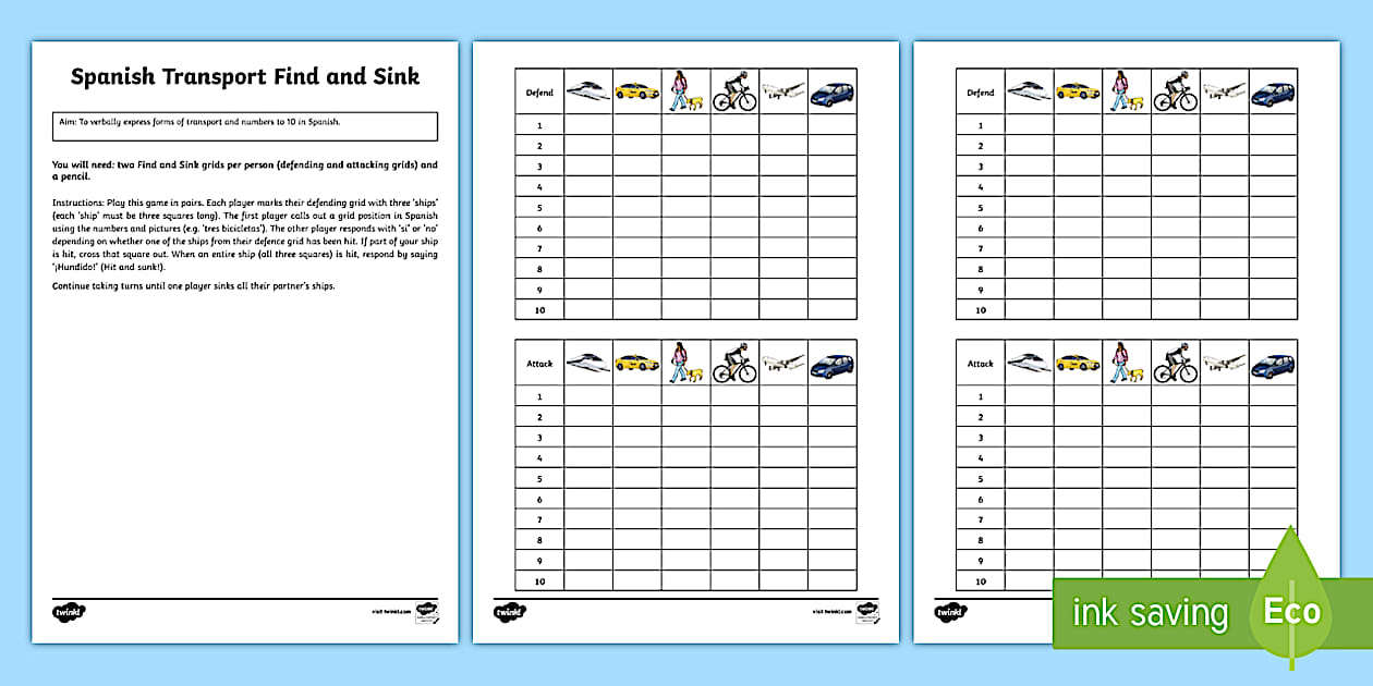 Transport Find and Sink Board Game Spanish - Twinkl