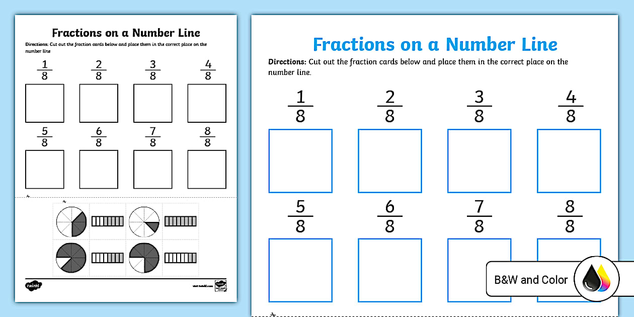 Cut and Paste Fractions on a Number Line Activity Sheet