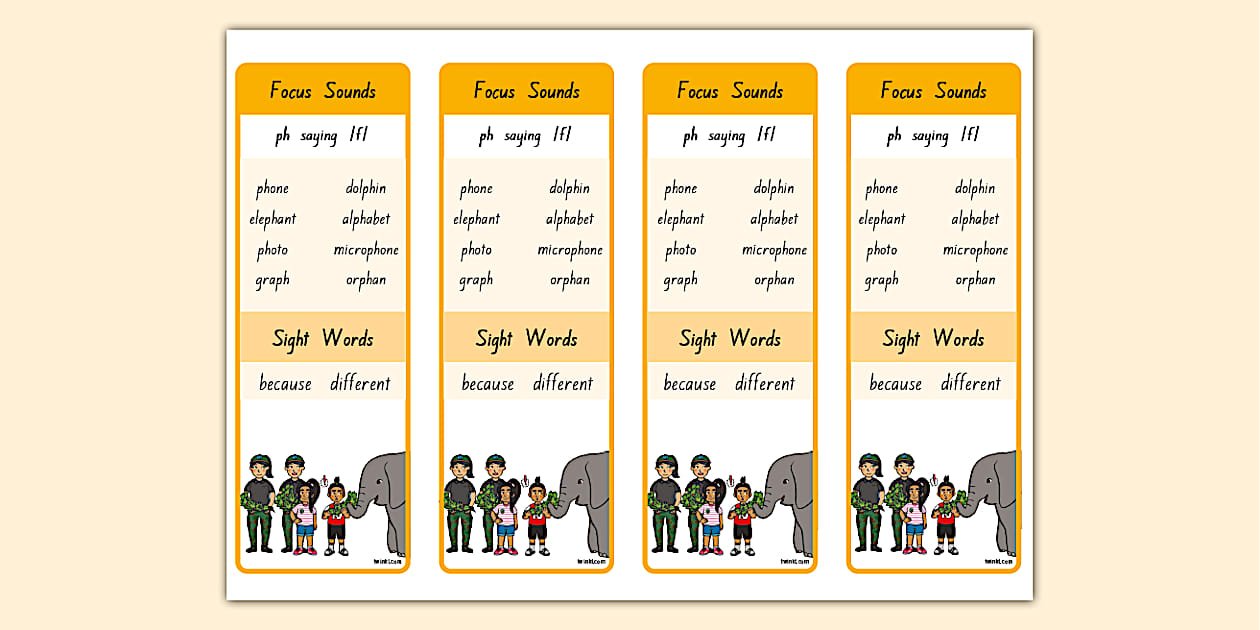 Phonics Level 5 Week 19 | Focus Word Bookmarks ph saying /f/