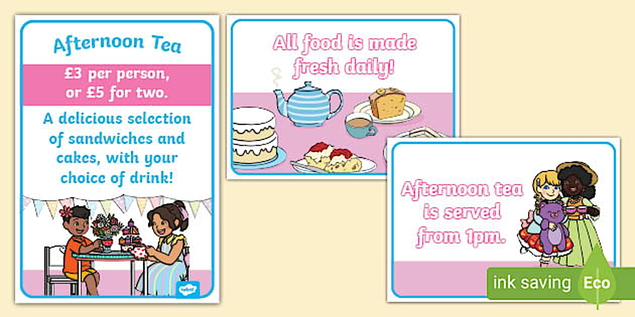 Afternoon Tea Role Play Signs (teacher made) - Twinkl