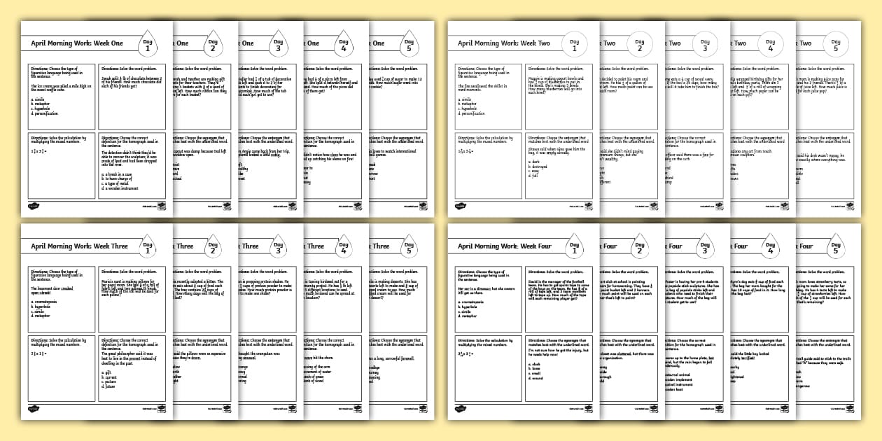 Fifth Grade April Morning Work Bundle (teacher made)