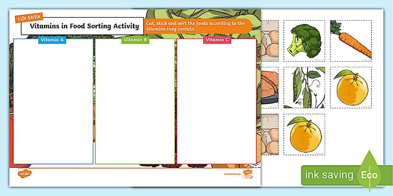 Life Skills: Vitamins in Food Sorting Activity - Twinkl